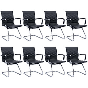 BESTANO Office Guest Chairs Reception Chairs Waiting Room Chairs Set of 8 Conference Room Chairs with Mid Back, Modern PU Leather Desk Chairs, Black
