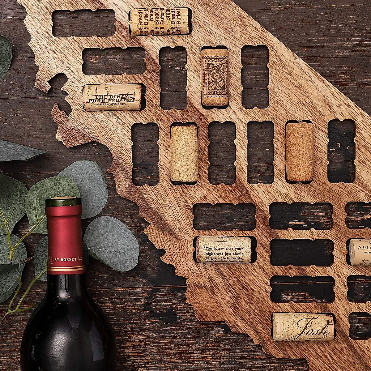 Wine Cork Holder, California Board Map Wall Decor (9.8 x 26 Inches)