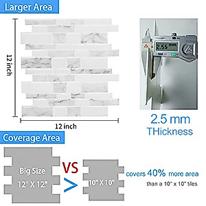 WalDecoo Marble Peel and Stick Backsplash for Kitchen, Thicker Design Self Adhesive Wall Tiles Stick on Backsplash, Marble Look Decorative Tiles (10 Tiles, 12”× 12”)