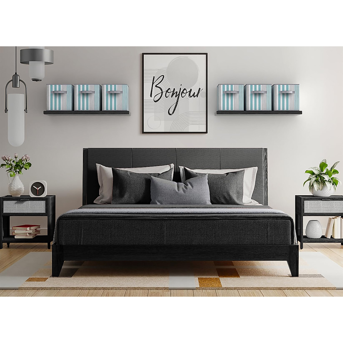 Sorbus 11 Inch Cube Storage Bin - 6 Foldable Storage Cubes for Shelf, Toy Box, Cubby and Closet Organizer - Pattern Aqua Collapsible Cloth Cube Storage Bins for Home Organization, Nursery, Bedroom