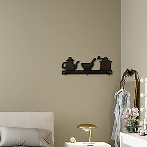 Comfy Hour 4" Cast Iron Teapot Three Key Coat Hooks Clothes Rack Wall Hanger, Heavy Duty Recycled Gift, Dark Brown, Home Décor Collection