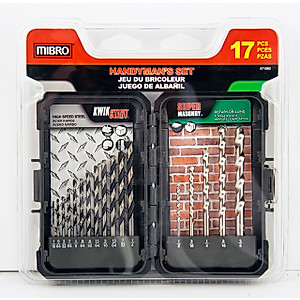 MIBRO 871060 High Speed Steel and Super Masonry Drill Bit Set, 17 Pieces
