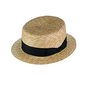 NYFASHION101 Unisex Grosgrain Ribbon Straw Skimmer Boater Hat, Black Band