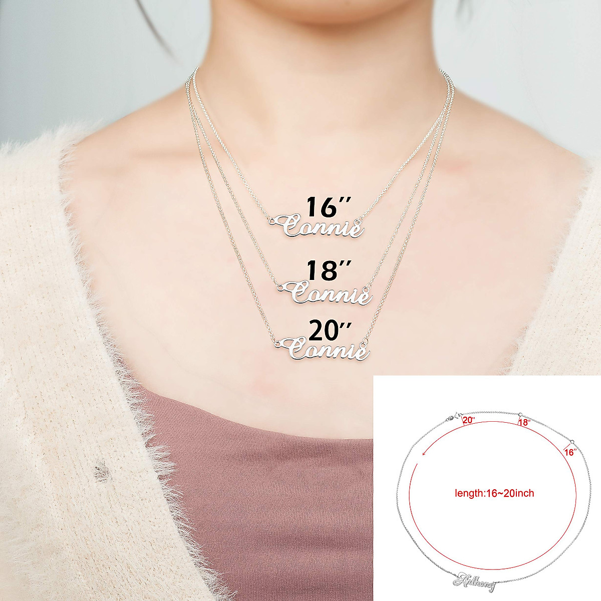 LoEnMe Jewelry Silver Plated Gemini Women Sterling Silver Name Personalized Picture Stone Custom Colleen Necklace