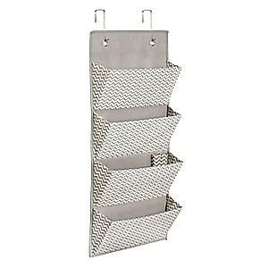 mDesign Soft Fabric Wall Mount/Over Door Hanging Storage Organizer - 4 Large Cascading Pockets - Holds Office Supplies, Planners, File Folders, Notebooks - Chevron Zig-Zag Print - Taupe/Natural