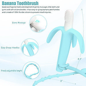 SHARE&CARE Baby Toys Dinosaur Teether, Banana Teether, Food Feeder Pacifier, Baby Essentials, Baby Must Haves, Baby Stuff for Newborn (Green)