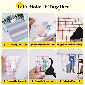 HTVRONT Permanent Vinyl for Cricut Machine-57 Pack 12" x 12" Permanent Vinyl Bundle, 52 Adhesive Vinyl Sheets & 5 Transfer Tape for Vinyl Permanent