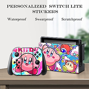 PERFECTSIGHT Compatible with Nintendo Switch OLED Skin Sticker Kawaii Cartoon Vinyl Decal Pretty Pattern Protective Film for NS Console & Joy-Con Controller & Dock (7-Kirbi)