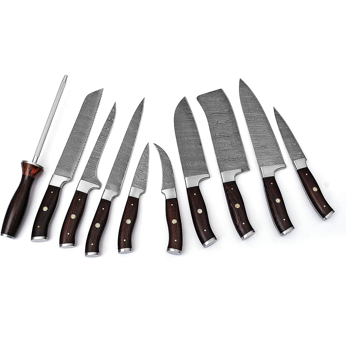 Handmade Damascus Kitchen Chef Knife Set - Professional Damascus Steel Knife Set - 10 pcs Japanese Damascus Knife Set With Leather Bag/Case(10801)