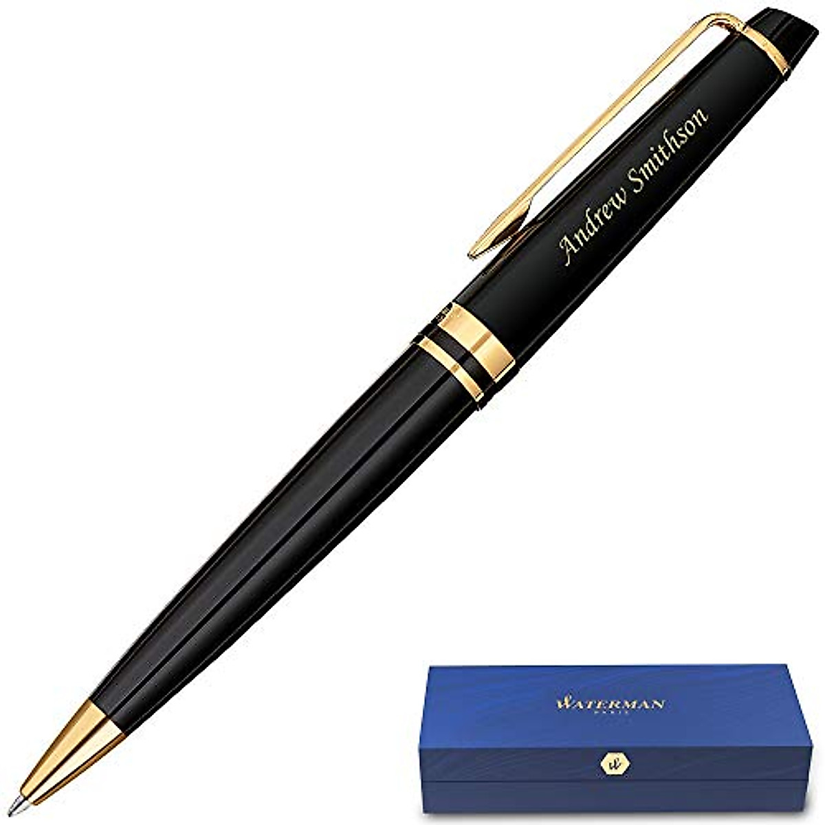 Dayspring Pens Personalized Waterman Pen | Engraved Waterman Expert Black with Gold Trim Ballpoint. Custom Engraved Gift Pen Personalized and Shipped