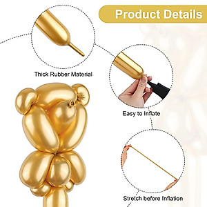 Aodaer 100 Pieces Twisting Latex Balloons 260 Long Skinny Balloons for DIY Modelling Birthday Party Decoration Wedding Anniversary, Metallic Gold