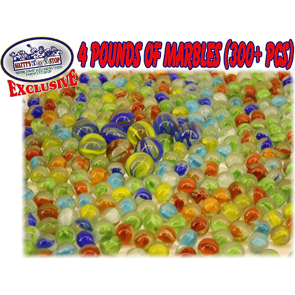 Matty's Toy Stop Deluxe 4 Pounds (300+ Count) of Cat's Eyes Marbles & Shooters with Exclusive Storage Bag