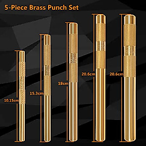 Brass Drift Punch Tool Set 5 Piece with 1/4 Inch, 3/8 Inch, 1/2 Inch, 5/8 Inch, 3/4 Inch Drift Punches