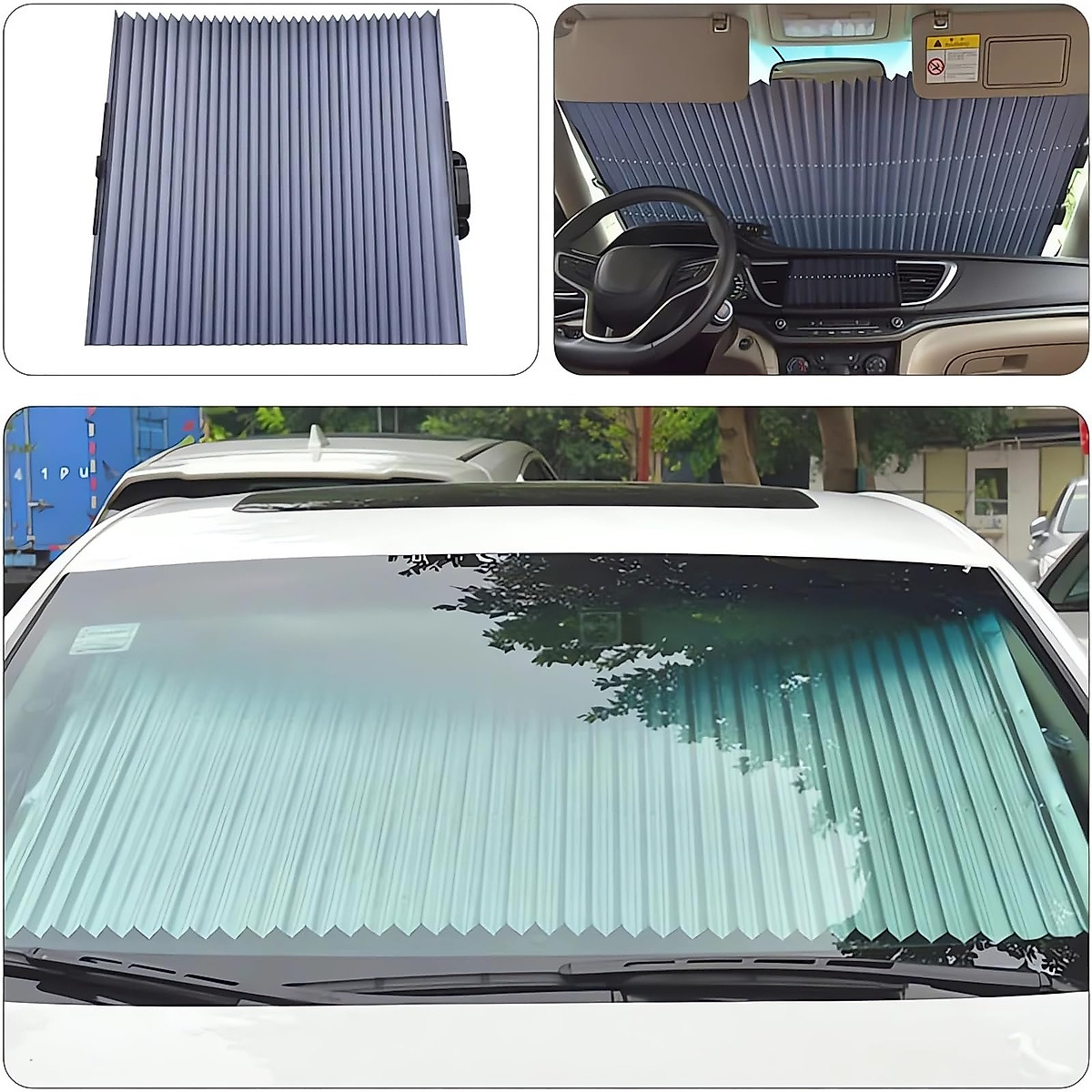 Car Retractable Curtain with UV Protection - 2023 New Cool Windshield Sunshade, Extra Large Sun Shade for Window, Front ＆ Rear Window Shades All (46cm/18.1in)
