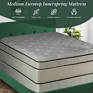 Greaton 11 Inch Hybrid Firm Foam Encased Mattress with 8" Box Spring, Eurotop with Soft White Teddy Bear Fabric Cover for Cool Sleep and Pressure Relief, Firm Feel with Motion Isolation, Full XL