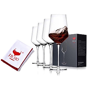 JBHO Polishing Cloth, Wine Glasses Polishing Cloths and 17 oz Lead-Free Wine Glasses Set of 4, Hand Blown Durable Crystal Wine Glasses