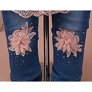 Yao 6M-4Y Infant 3Pcs Baby Girls Clothes Set Toddler Outfits Lace Dress Jacket and Jeans (6-12M,Flower-Pink)