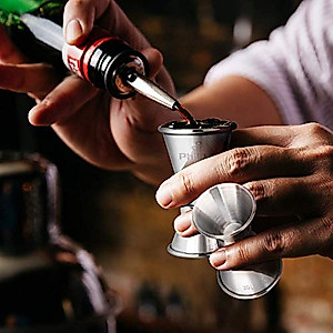 PHILORN 2 Set Double Jigger 0.5 & 1 oz 304 Stainless Steel with Recipe 15ml & 30ml Measuring Cup Measure Liquor Quickly Accurately Cocktail Jigger Round Edge and Thin Waist for Comfort Holding