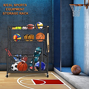 Uboway Sports Equipment Storage Rack: Garage Basketball Organizer for Ball Outdoor Cart