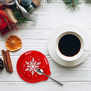JarThenaAMCS 4.7inch Christmas Ceramic Spoon Rest Red White Snowflake Small Coffee Spoon Holder for Winter Xmas Coffee Stirrers Teaspoon Bar Coffee Station Accessories