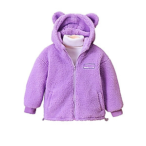 Baby Coat Toddler Boy Winter Clothes Kids Hooded Faux Fur Jacket Cute Bear Ears Shape Fleece Warm Hoodies Purple