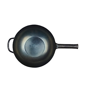 臻三环 ZhenSanHuan HandHammered Iron Wok Flat Bottom Induction Suitable (32cm IronHandle with Help)