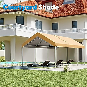 Quictent 10X20ft Heavy Duty Carport Car Canopy Galvanized Car Tent Outdoor Boat Shelter with Reinforced Steel Cables-Beige