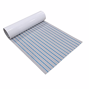 Eapmic EVA Faux Teak Decking Sheet for Fish Boat Yacht Non-Slip Marine Flooring Mat (Light Grey with Blue Stripes, 94.5"x35.4")