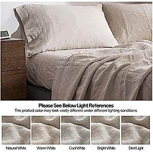 Simple&Opulence 100% Washed Linen Sheet Set-Queen Size-Natural France Flax Bed Sheet-4 Pcs Breathable,Ultra Soft,Farmhouse Bedding (1 Flat Sheet,1 Fitted Sheet,2 Pillowcases)-Embroidery Linen