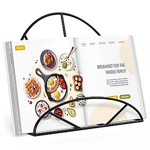 MaxGear Metal Cookbook Stand, Recipe Book Holder for Kitchen Counter, Cast Iron Cookbook Stand, Cook Book Holder for Reading Cookbooks, Recipes, Tablets, 1 Pack, Black