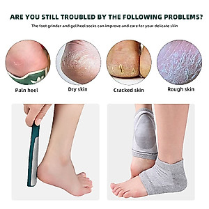 Foot File and Spa Socks Set, Foot Care Pedicure Stainless Steel File, Gel Lined Toeless Spa Socks, Moisturizing Heel Socks (Green+Grey)