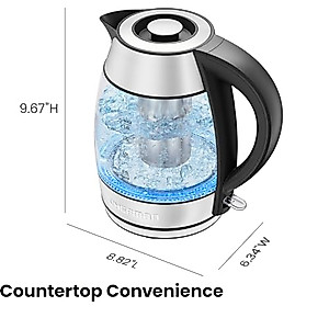 Chefman Electric Glass Kettle LED Indicator Lights, 360 deg Swivel Base, BPA Free, Stainless Steel, 1.8 Liters