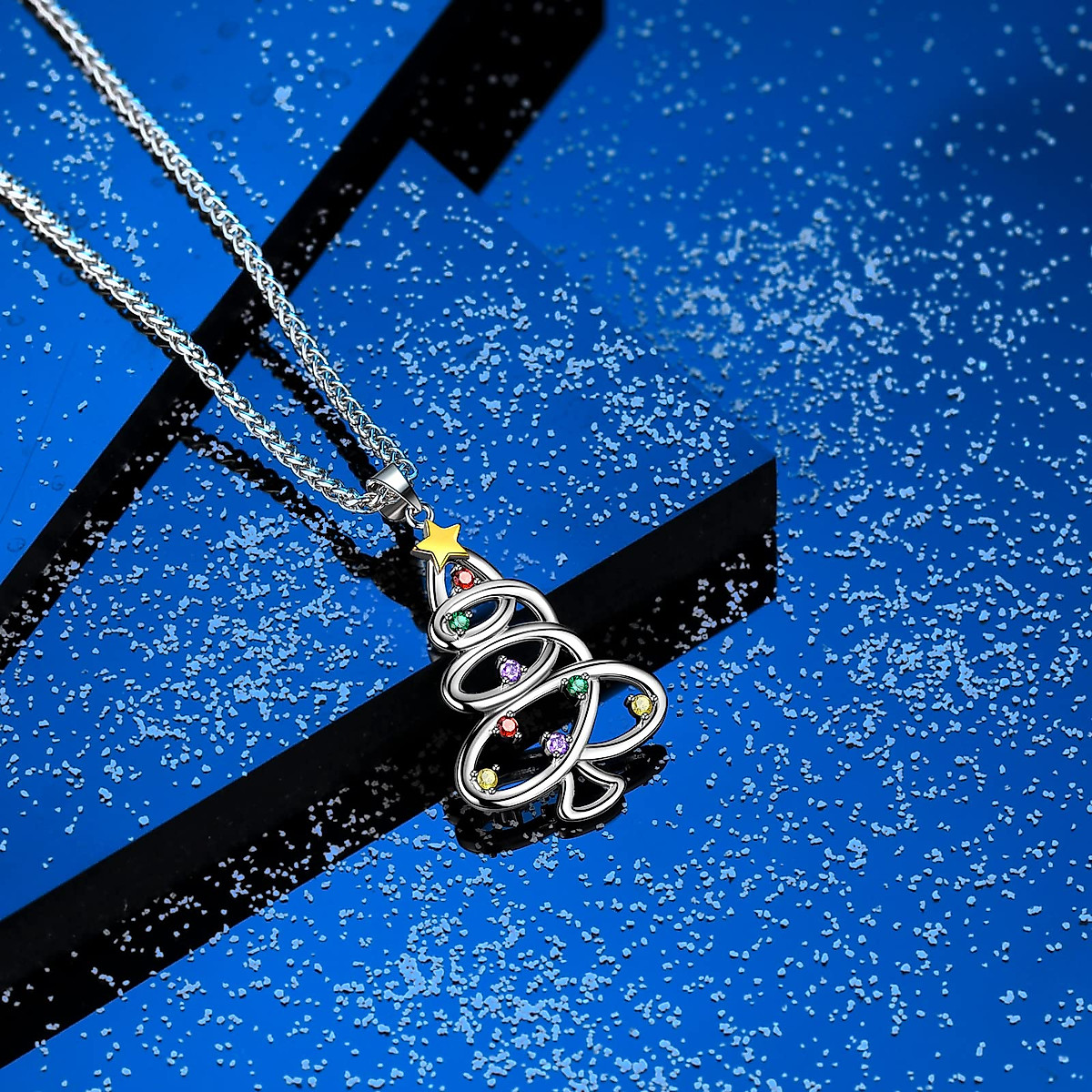 beautlace Christmas Trees Shape Necklaces Silver Plated Santa Claus Snowman Pendant Necklace with Colorful Cubic Zirconia Christmas Jewelry Gifts for Women KP0225F