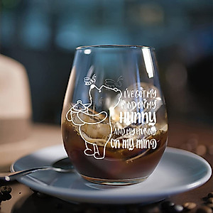 DYJYBMY I've Got My Mind On My Hunny And My Hunny On My Mind Funny Wine Glass Gifts for Women Sister BFF Thanksgiving Christmas Birthday Anniversary Christmas Gifts 1PCS