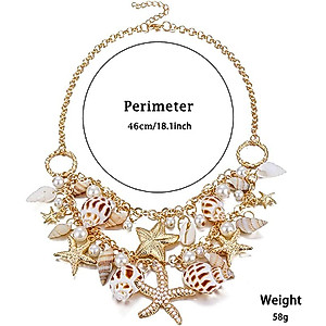 Halawly Shell Necklace Choker Mermaid Tail Necklace - Fashion Sea Shell Starfish Faux Pearl Collar Bib Statement Chunky Necklace Pendant (Necklace)
