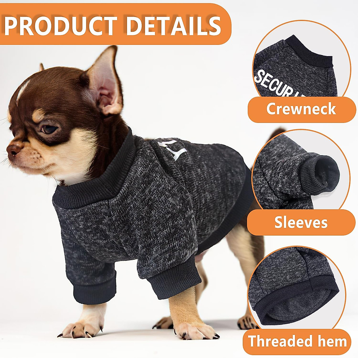 2 Pack Black Security Dog Sweatshirt Fleece Dog Sweaters for Small Dogs Male Warm Dog Winter Clothes Boy Dog Clothes Teacup Chihuahua Clothes Cat Sweater Pet Puppy Outfit Coat Black, XXS