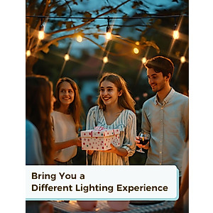XMCOSY+ Outdoor String Lights, Smart Patio Lights 49Ft, APP WiFi Control, Work with Alexa, 15 LED Edison Bulbs, Waterproof, Extendable, Dimmable String Lights for Outside, Patio, Porch