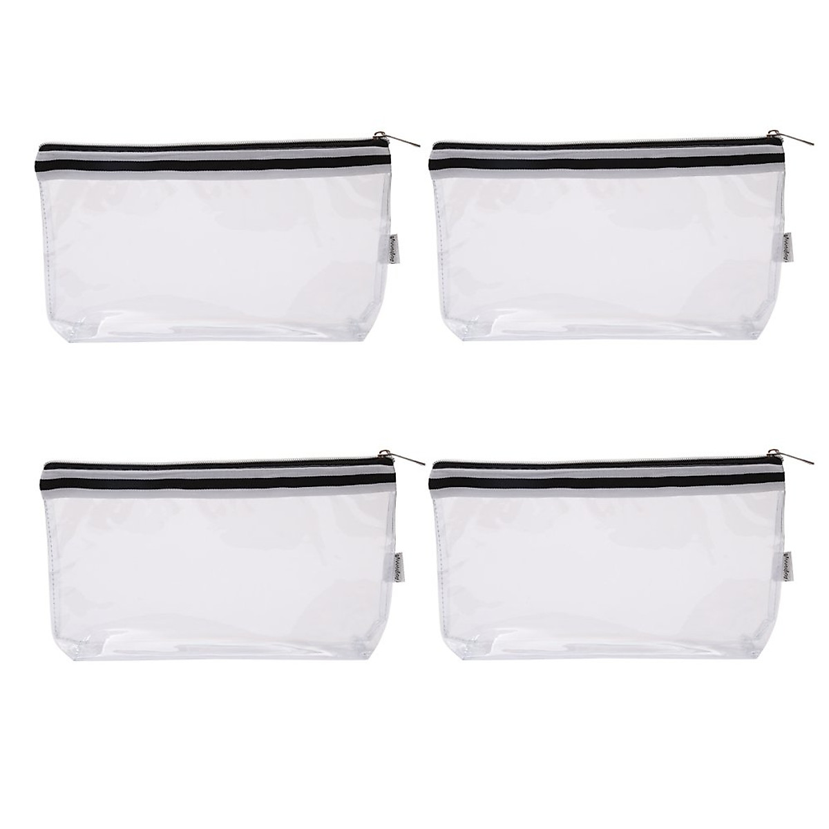 Augbunny Multi-purpose Waterproof Clear Vinyl Zippered Toiletry Cosmetics Makeup Pouch With French Tape 4-pack