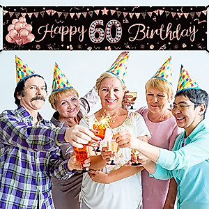 Yoaokiy Happy 60th Birthday Banner Decorations for Women, Rose Gold 60 Year Old Birthday Sign Party Supplies, Sixty Bday Backdrop Decor for Outdoor Indoor