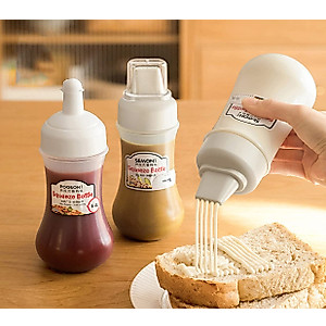 RROAD Measurable Condiment Squeeze Bottle 4PACS Sauce Squeeze Bottle Household plastic squeeze bottle kitchen tomato salad 5-hole squeeze bottle