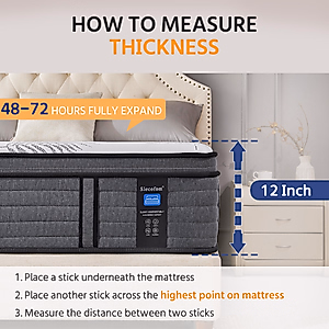12 Inch Queen Mattress, Firm Supportive Mattress Designed with Tight Line & Thick Foam Edges for Back Sleepers & Stomach Sleepers, Euro Top Hybrid Memory Foam Mattress with Enhanced Pocket Spring