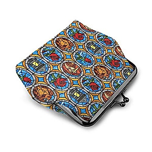 Beauty and Beast Fairytale Glass Women's Leather Coin Purse, Small Change Pouch with Kiss-Lock Clasp Closure Buckle Wallet for Girl Gift