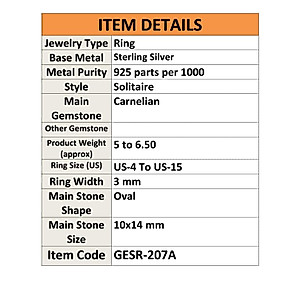 Goyal Jewels Carnelian Oval Shape Gemstone 925 Sterling Silver Stone Band Ring All Size Beautiful Ring Handmade Jewelry Ring GESR207A (US-13.5)