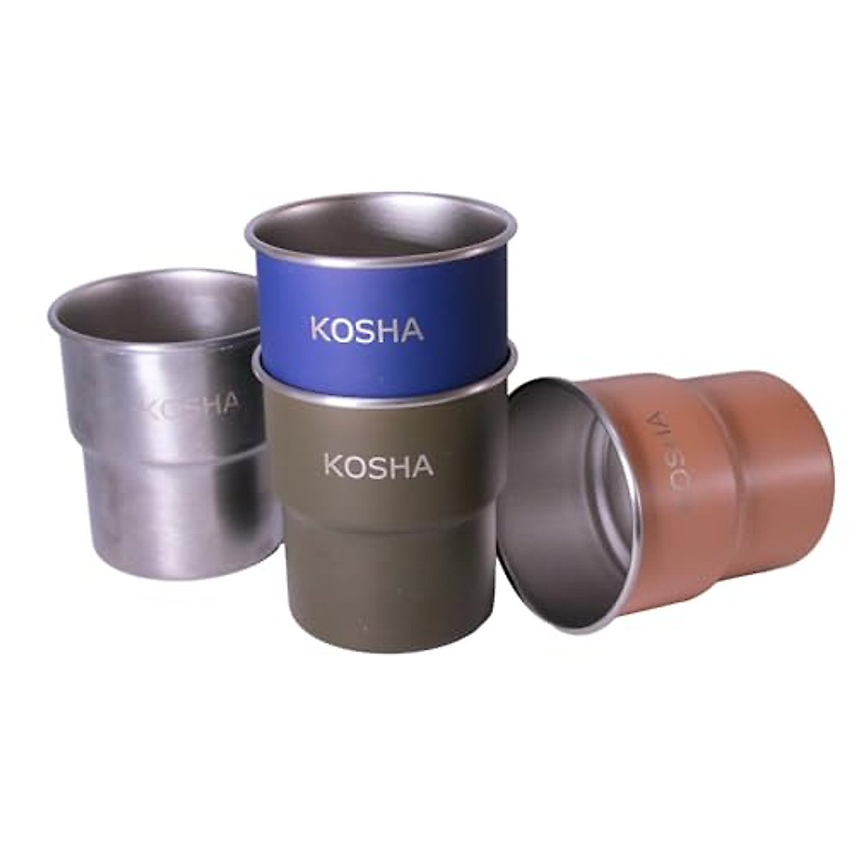 KOSHA 4 Pack Stainless Steel Cups 11 oz Pint Cup Tumbler Metal Cups for Drinking Shatterproof Cup Tumblers Unbreakable Metal Drinking Glasses for Home Travel Outdoor Camping