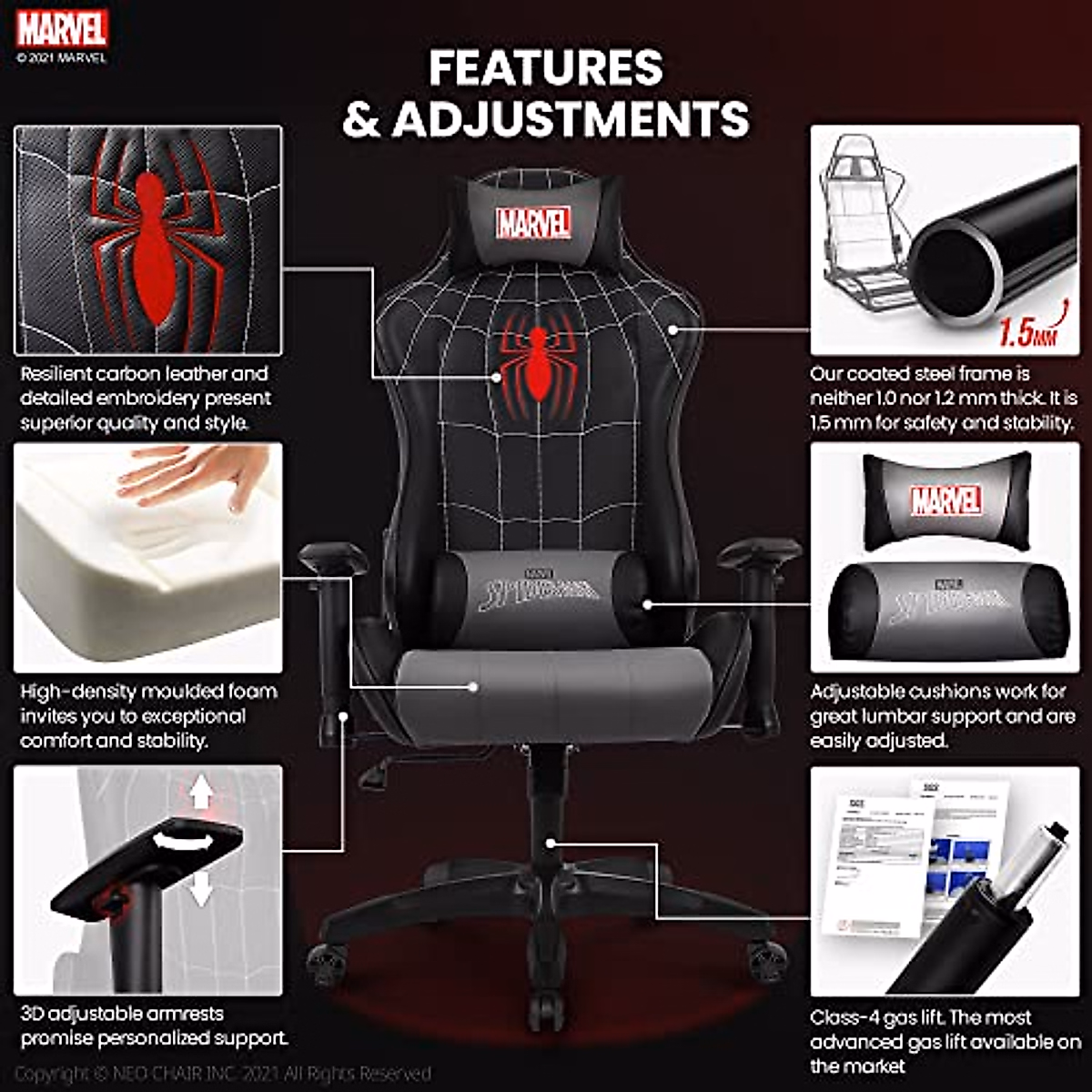 Marvel Avengers Gaming Chair Desk Office Computer Racing Chairs - Adults Gamer Ergonomic Game Reclining High Back Support Racer Leather (Spider-Man)