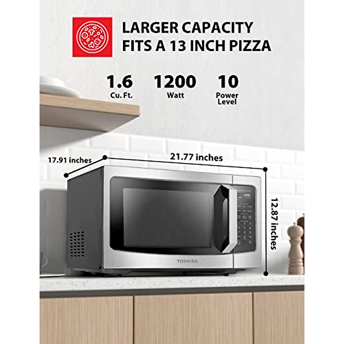 TOSHIBA ML-EM45PIT(SS) Countertop Microwave Oven With Inverter Technology, Kitchen Essentials, Smart Sensor, Auto Defrost, 1.6 Cu Ft, 13.6" Removable Turntable, 33lb.&1350W, Stainless Steel