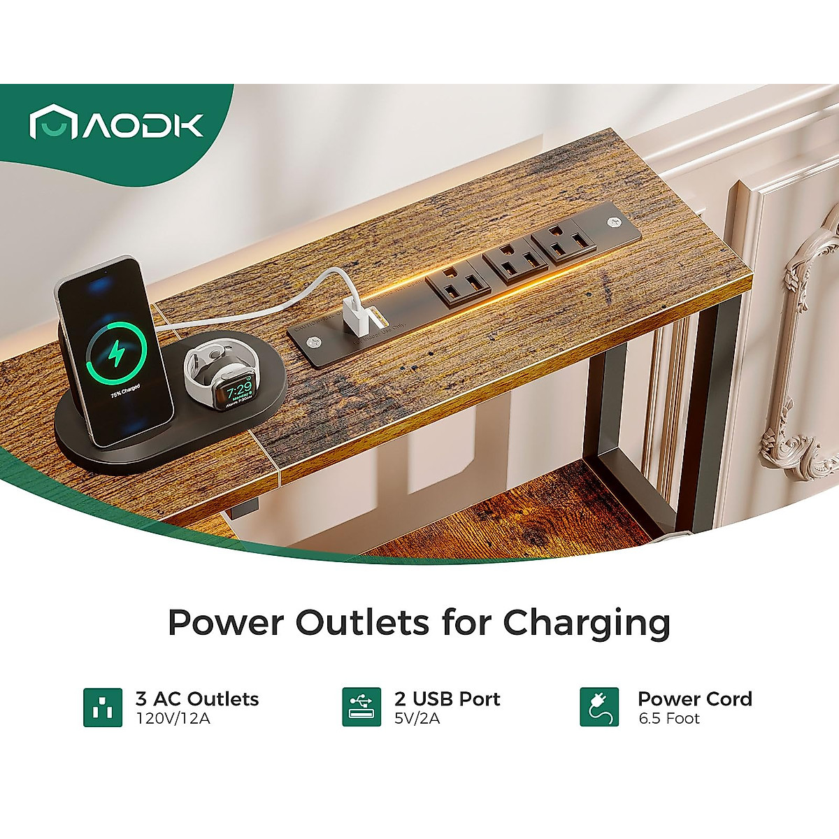 AODK 63-Inch Computer Desk with Power Outlet & LED Light, Reversible Office Desk with File Cabinet and Drawer, Gaming Desk with Keyboard Tray, Study Table with Full Monitor Riser and PC Stand, Vintage