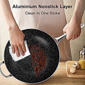 CSK Stir Fry Pan - Wok Pan with Lid, Nonstick Frying Pan with Ergonomic Handle and Flat Bottom, APEO & PFOA-Free Stone-Derived Non Stick Coating,14inch, Black & Gray Black(14 inch)