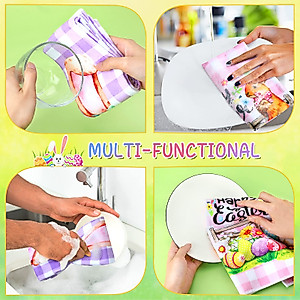 RUMIA 4 Pcs Easter Kitchen Towels Buffalo Plaid Happy Easter Kitchen Dish Towels Dishcloth 18 x 26 inch Easter Gnomes Bunny Eggs Hand Towels for Spring Easter Housewarming Gifts Kitchen Decor