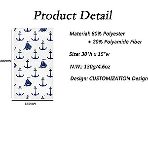 Wamika Nautical Retro Anchors Hand Towels 15x30 in Navy Anchor Sailboat Bathroom Bath Towel Highly Absorbent Fingertip Towels for Hand Spa Gym